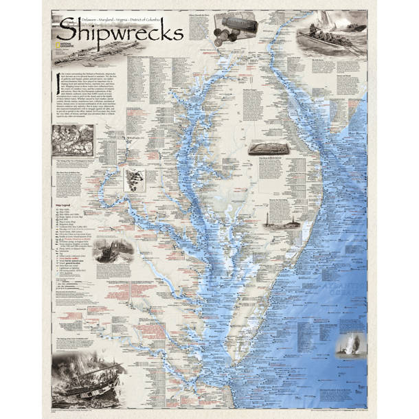 National Geographic Maps Shipwrecks Of The Outer Banks Wall Map
